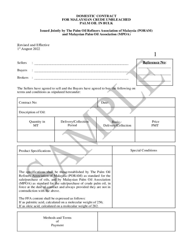 Fillable Online poram org USD Malaysian Crude Palm Oil Calendar Futures ...