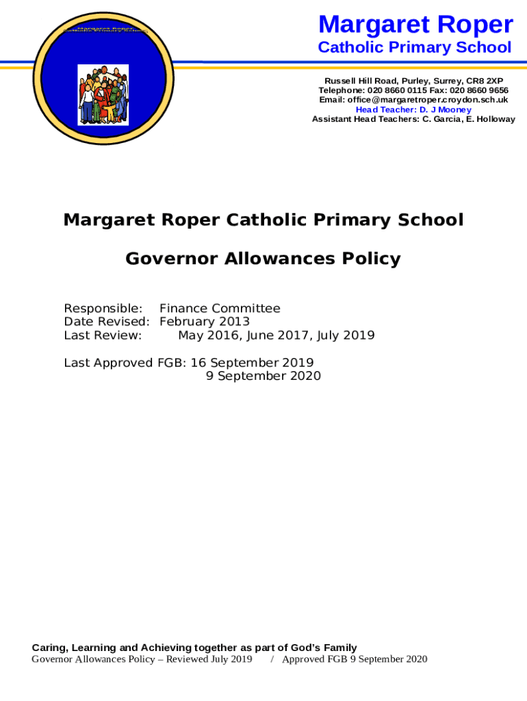 Margaret Roper RC Primary School Doc Template | pdfFiller
