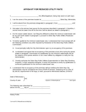 AFFIDAVIT FOR REDUCED UTILITY RATE Doc Template | pdfFiller