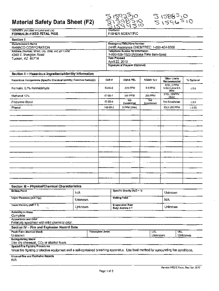 Fillable Online Material Safety Data Sheet (F2) Fax Email Print - pdfFiller