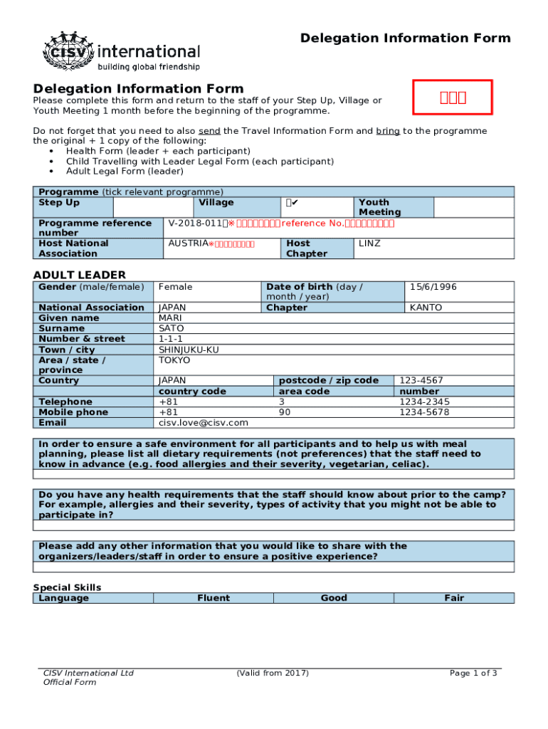 Online Village Delegation Ination Cisv Doc Template | pdfFiller