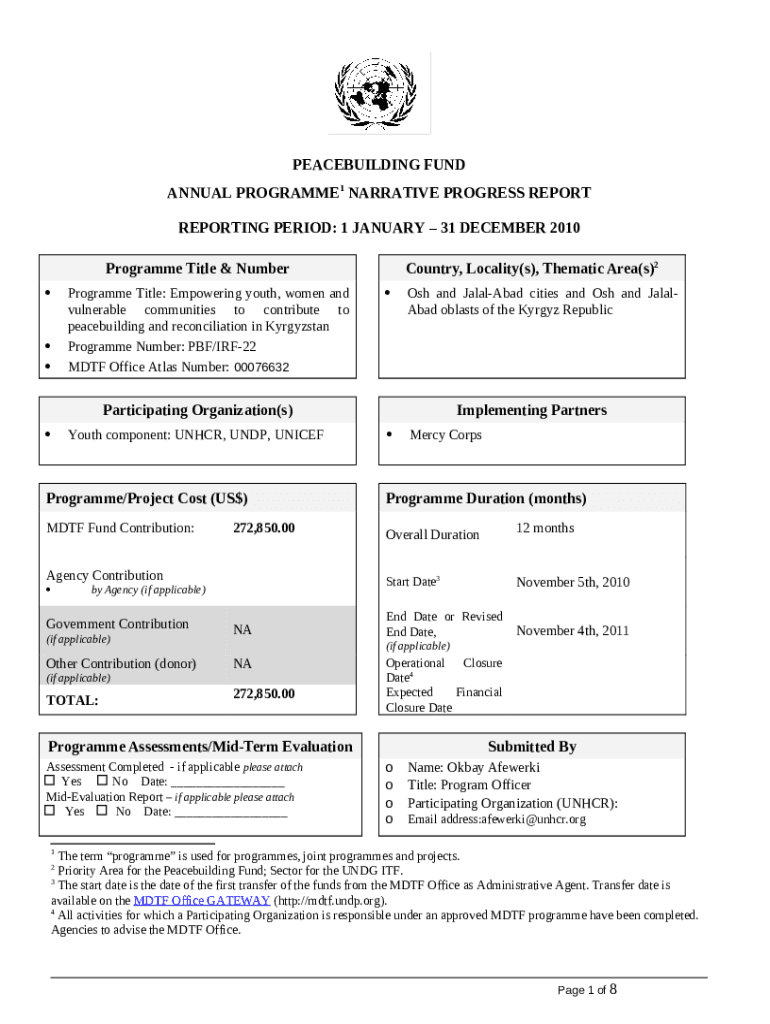 ANNUAL programme1 NARRATIVE progress report - mptf undp Doc Template | pdfFiller