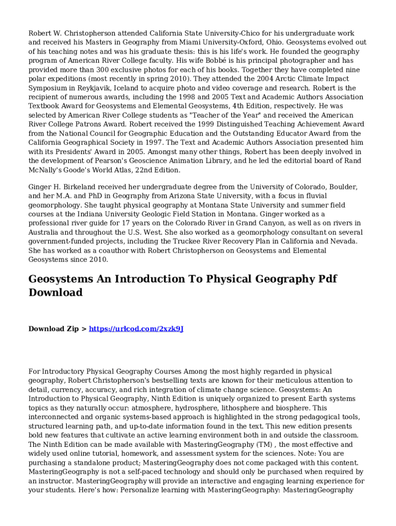 Fillable Online Geosystems An Introduction To Physical Geography Pdf ...