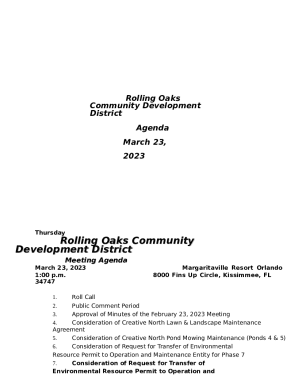 Rolling Oaks Community Development District Doc Template | pdfFiller