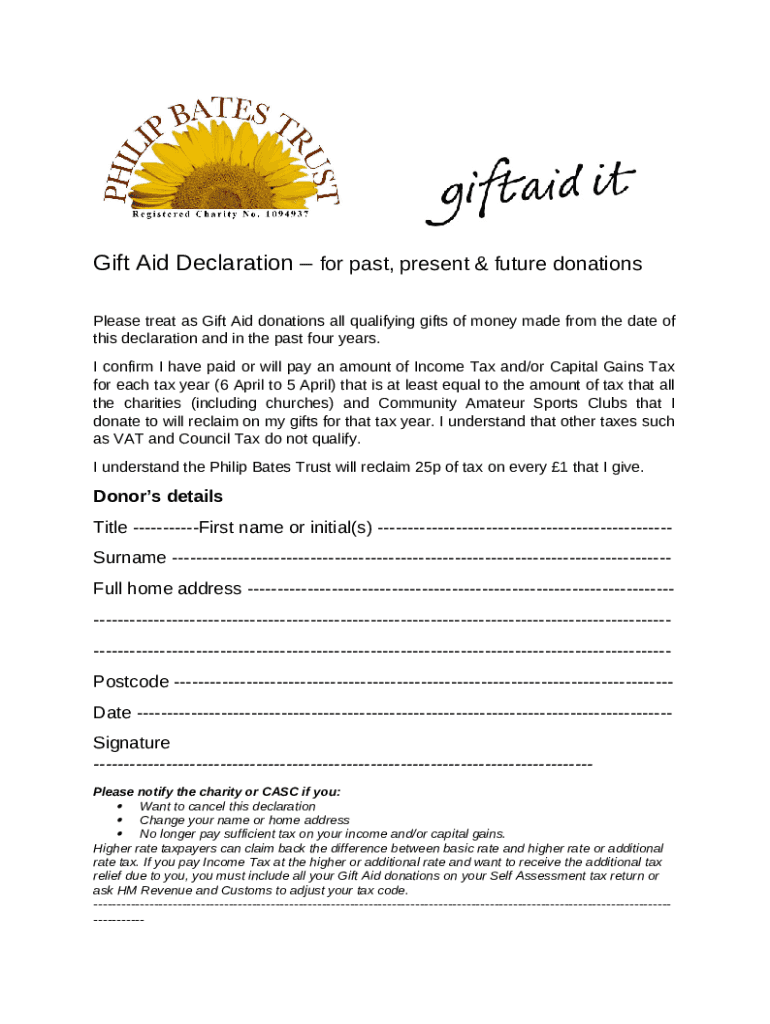 Gift Aid Declaration For past, present & future donations. ... Doc ...