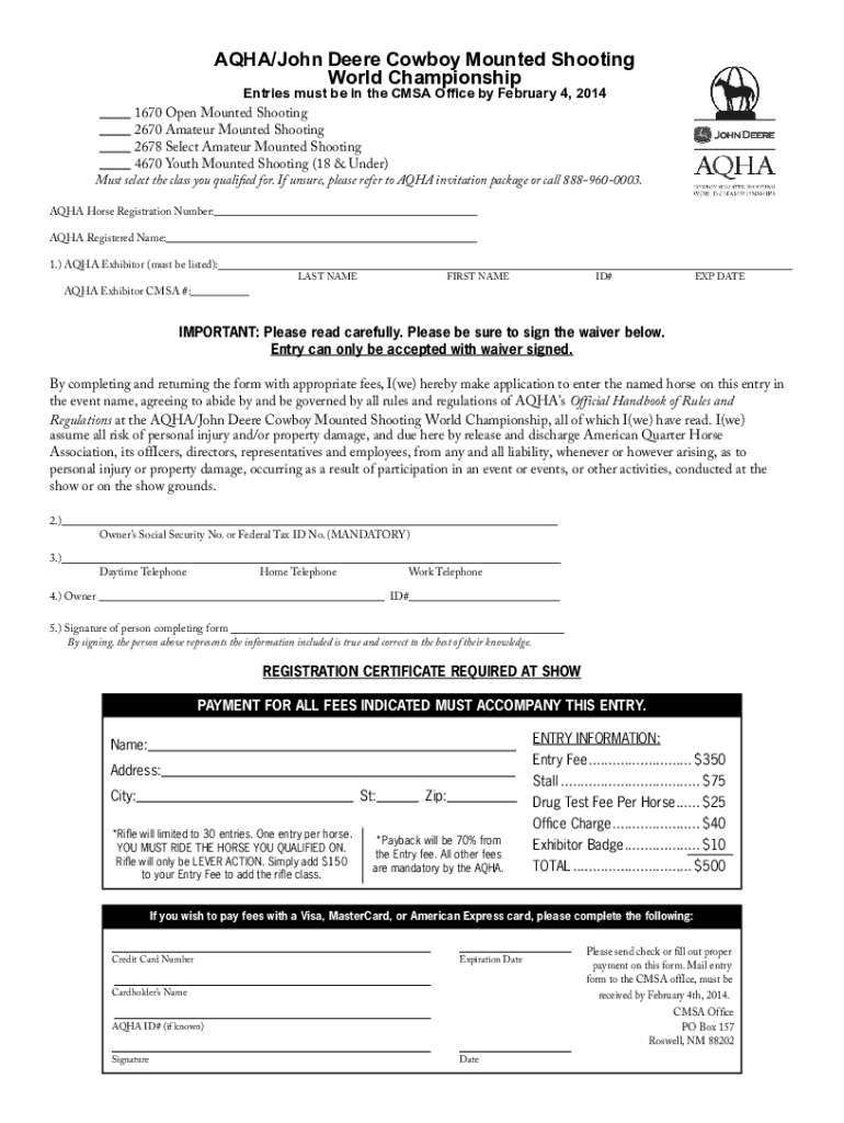 Fillable Online AQHA Cowboy Mounted Shooting World Championships Fax ...