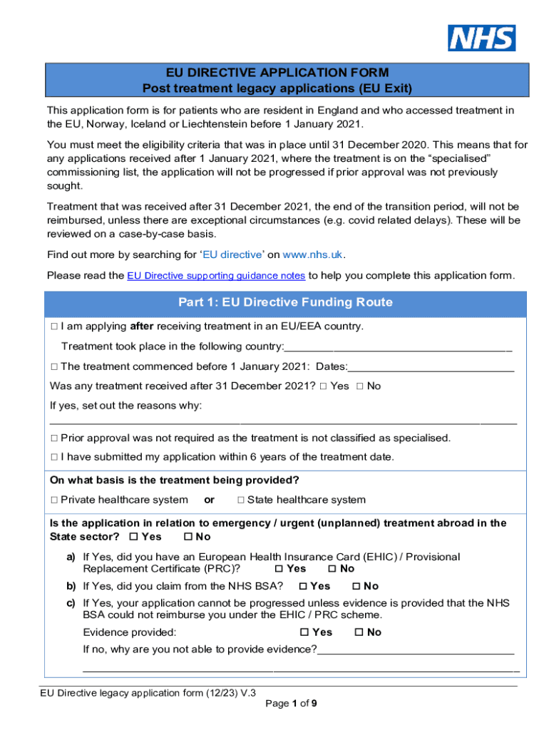 Fillable Online EU Directive (Legacy) Application form cle - Copy Fax ...