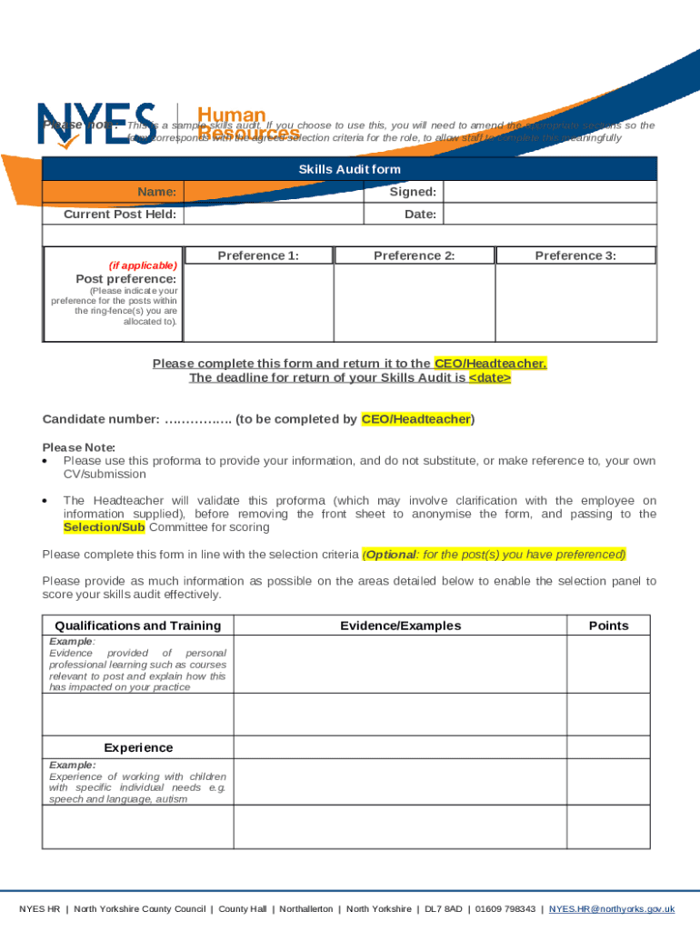 Appendix K - Sample Skills audit Doc Template | pdfFiller
