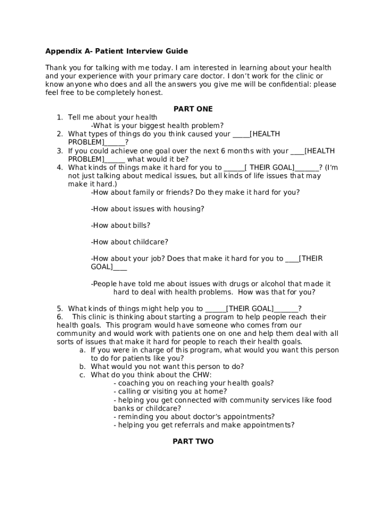 ATTACHMENT J Patient Interview Guide Thank you for ... Doc Template ...
