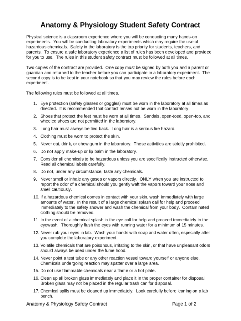 ANATOMY & PHYSIOLOGY LAB SAFETY AGREEMENT Doc Template | pdfFiller