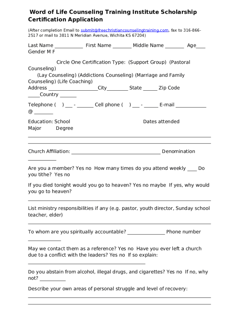 WORD OF LIFE COUNSELING CENTER - Request ... Doc Template | pdfFiller