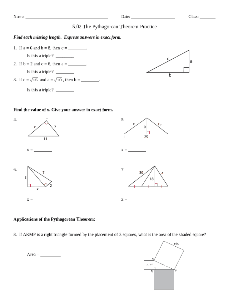 Use the Pythagorean theorem to find the missing side. b6 ... Doc Template | pdfFiller