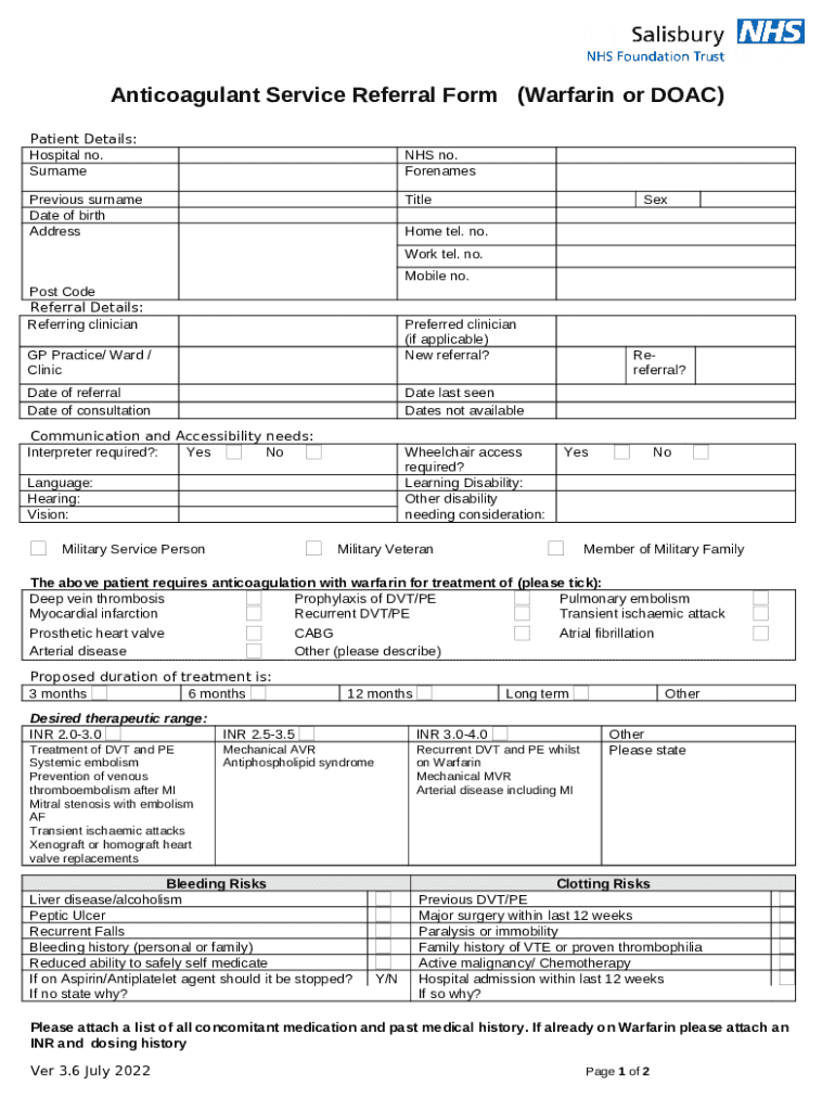 Anticoagulation Clinic Patient Referral/Order Doc Template | pdfFiller