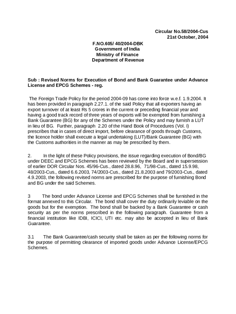 Revised norms for execution of Bond and Bank Guarantee ... Doc Template | pdfFiller