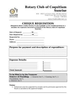 Cheque Requisition BLANK Doc Template | pdfFiller