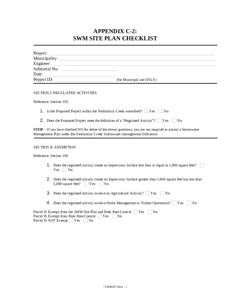 Stormwater Management (SWM) Site Plan Requirements Doc Template | pdfFiller