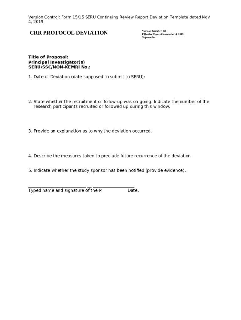 CRR Protocol Deviation Doc Template | pdfFiller