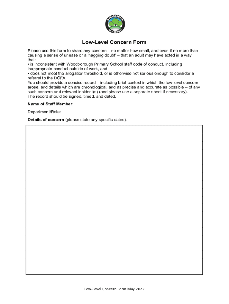 Fillable Online Appendix E Example low-level concern form Fax Email ...