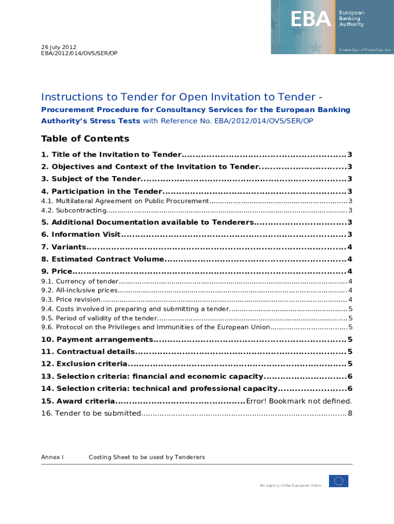 Instructions to Tender for Open Invitation to Tender - Procurement ...