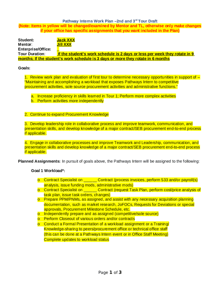 Pathways Intern Work Plan - 2nd and 3rd Tour Draft Doc Template | pdfFiller