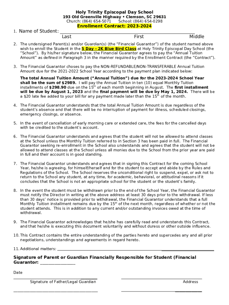 Enrollment Policies - Holy Trinity Episcopal Day School Doc Template | pdfFiller