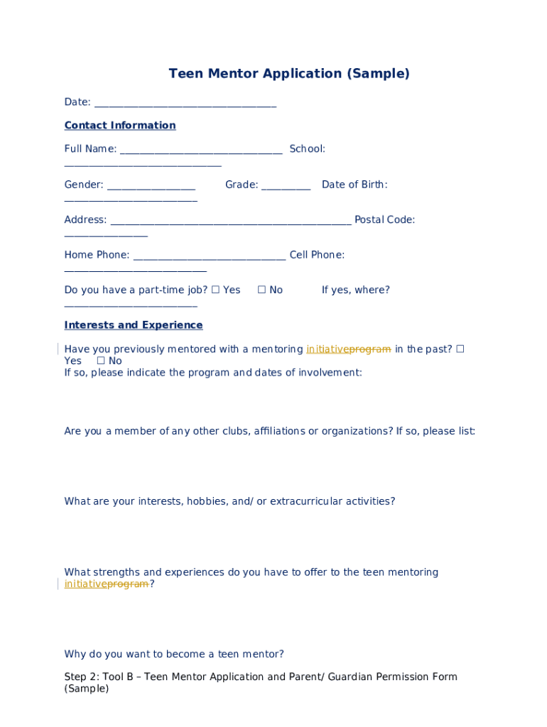 Girls/Boyz First Mentoring Mentee Application Doc Template | pdfFiller