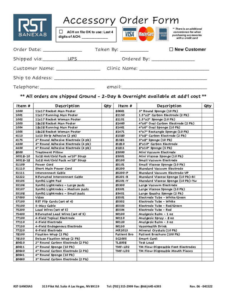 Fillable Online Accessory Order Form - Rev.06 Fax Email Print - pdfFiller