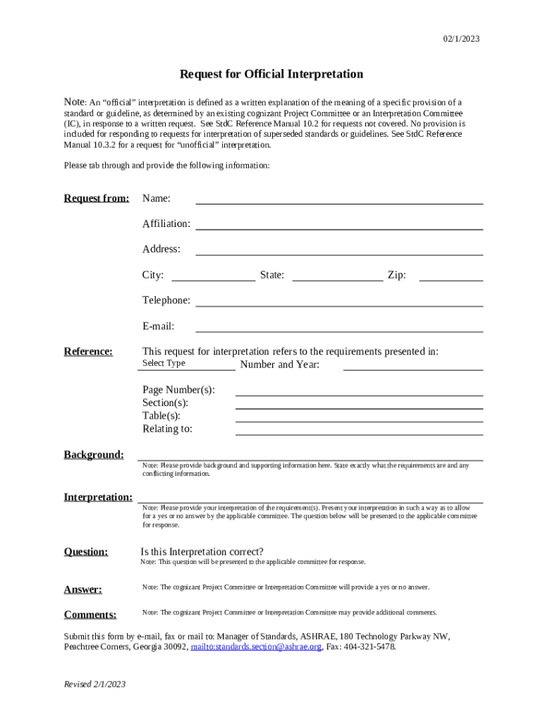 Request for Official Interpretation Doc Template | pdfFiller