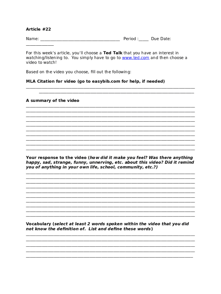 Top 10 TED talks that'll change your life Doc Template | pdfFiller