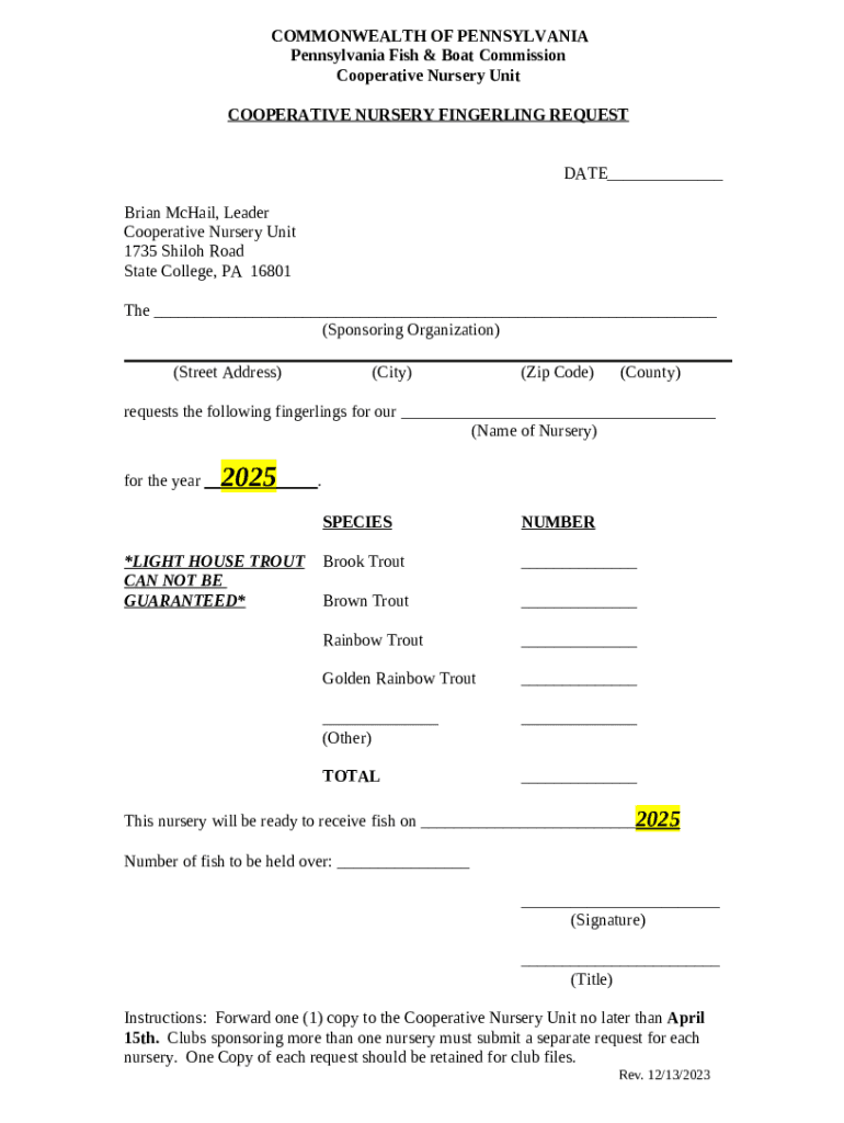 Fingerling Request Doc Template | pdfFiller