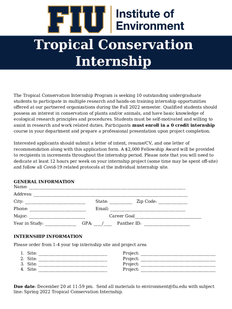 Tropical Conservation Internship - FIU Institute of Environment Doc ...