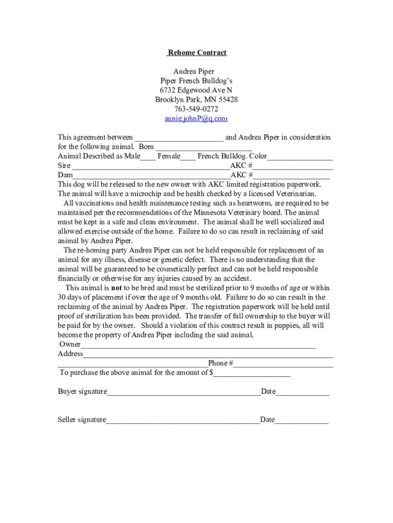 Fillable Online Rehome Contract Andrea Piper Fax Email Print - pdfFiller