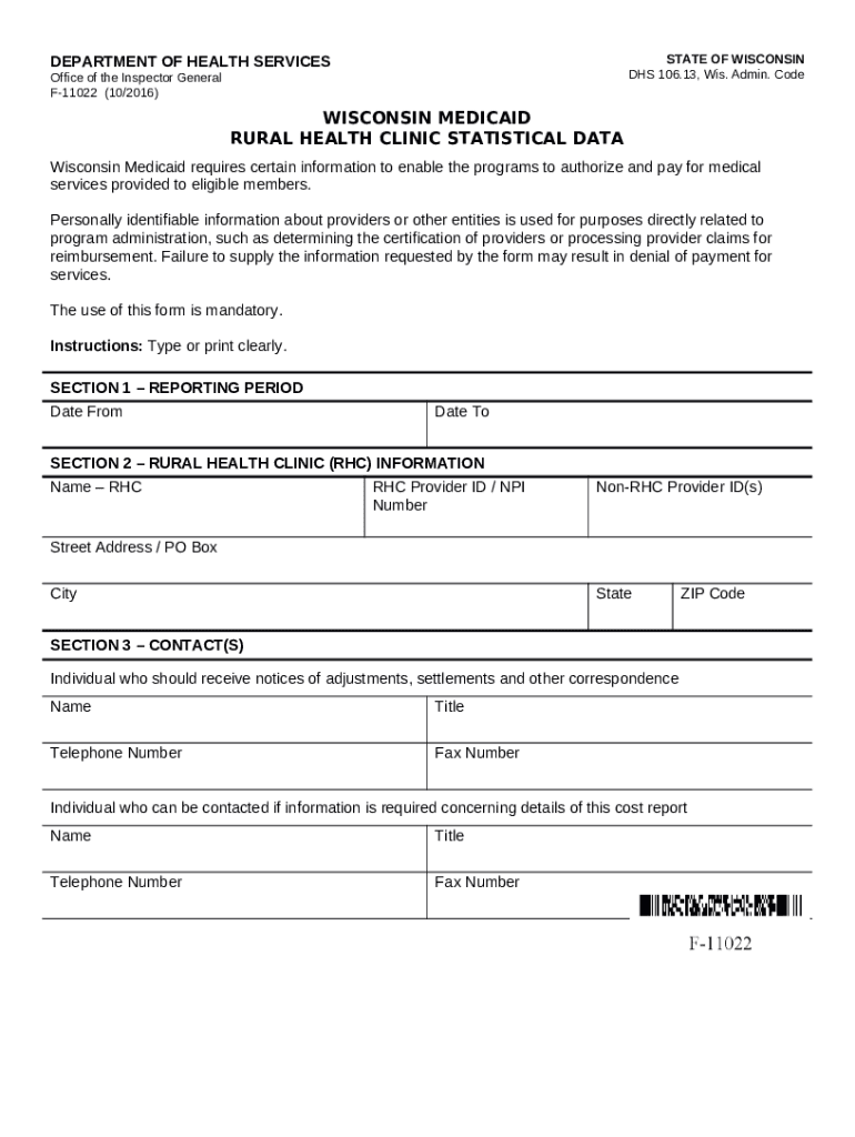 Rural Health Clinic - Claims - Wisconsin.gov Doc Template | pdfFiller