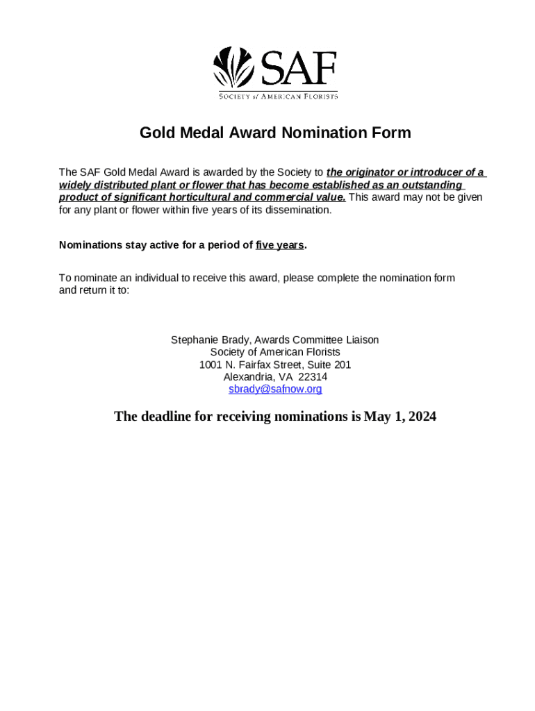 Golden Bouquet Nomination Doc Template | pdfFiller