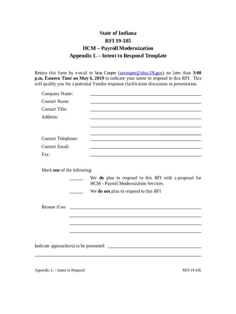 DOR RFI - Appendix I - Intent to Respond Doc Template | pdfFiller