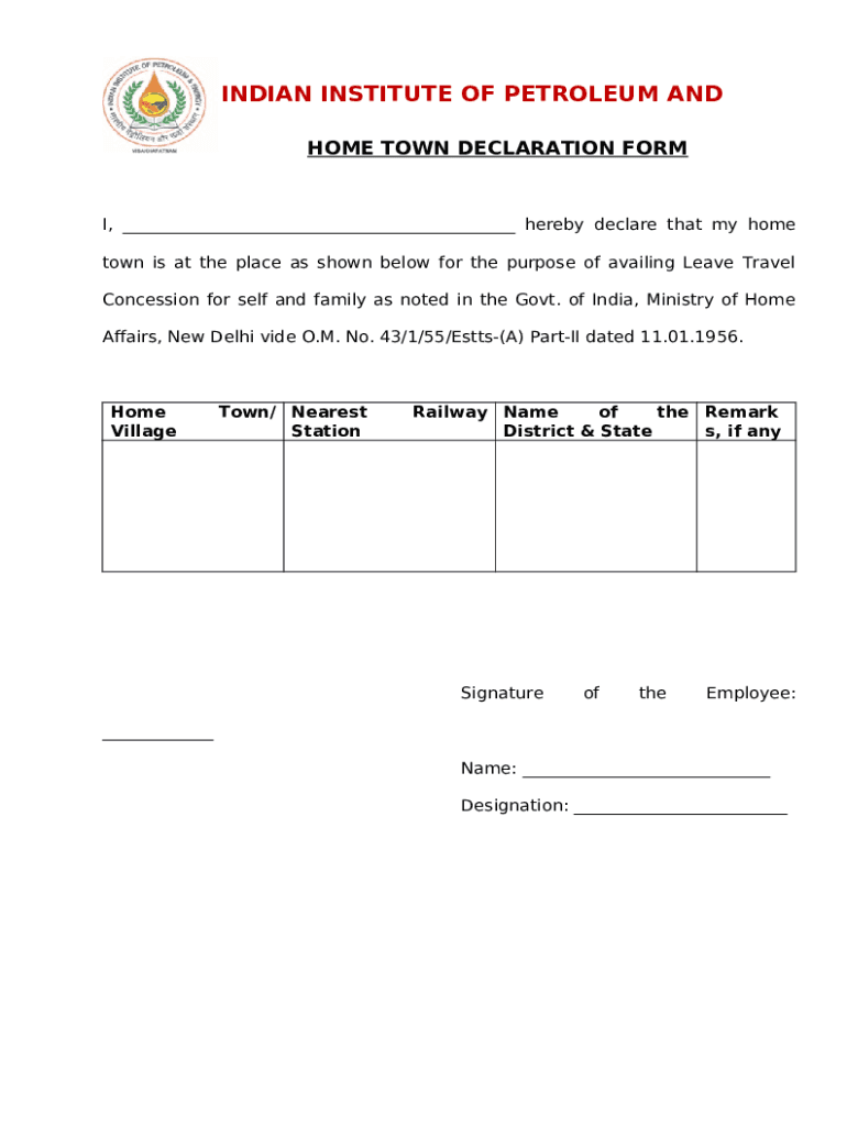 Home Town Declaration .docx Doc Template | pdfFiller