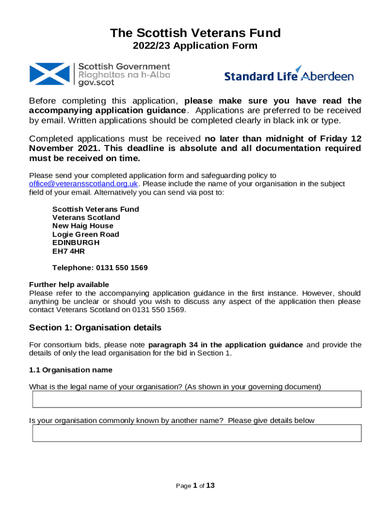 The scottish veterans fund. Application 2020/21 Doc Template | pdfFiller