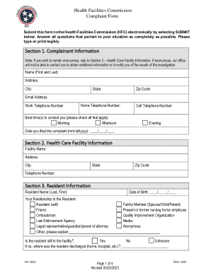 Fillable Online Health Facilities Commission Complaint Form Fax Email ...