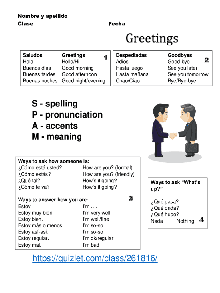 Completable En línea Spanish 1 - Los saludos, las despedidas, y la ...