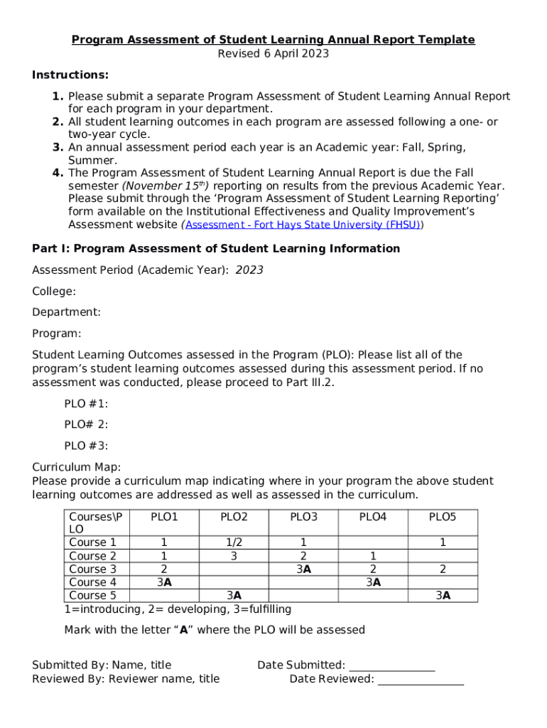 Program Assessment Annual Report Template Instructions Doc Template | pdfFiller