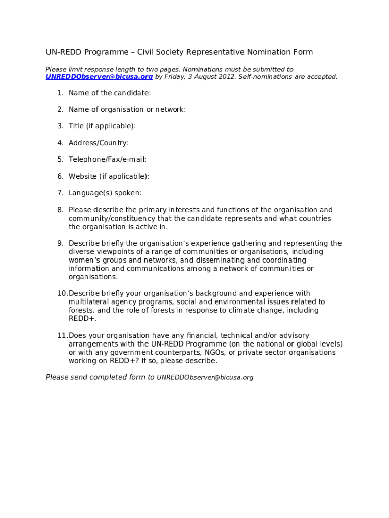 Civil Society Representative Nomination Doc Template | pdfFiller