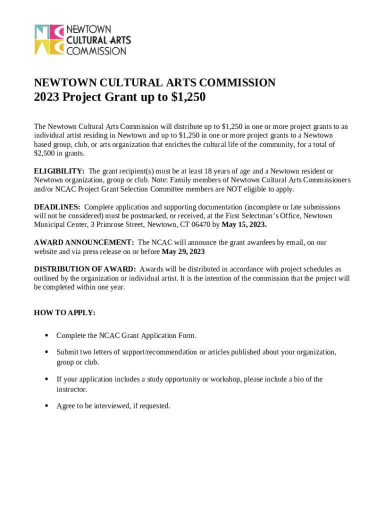 2023 Arts Grant Application For Newtown ... Doc Template | pdfFiller
