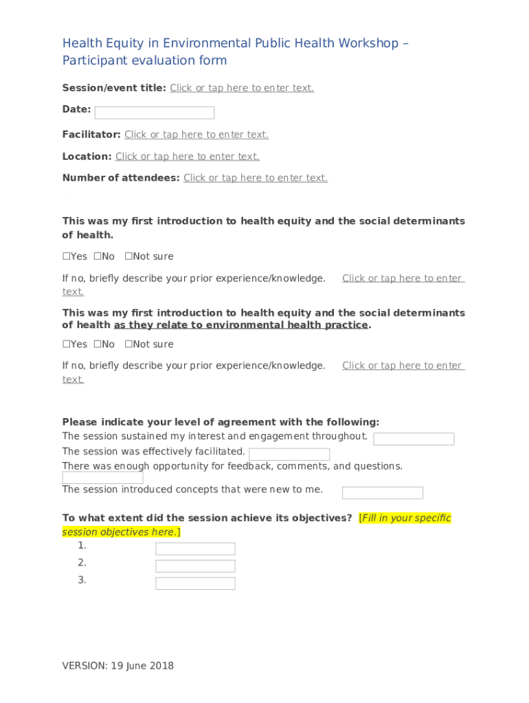 health equity workshop session feedback for attendees Doc Template ...