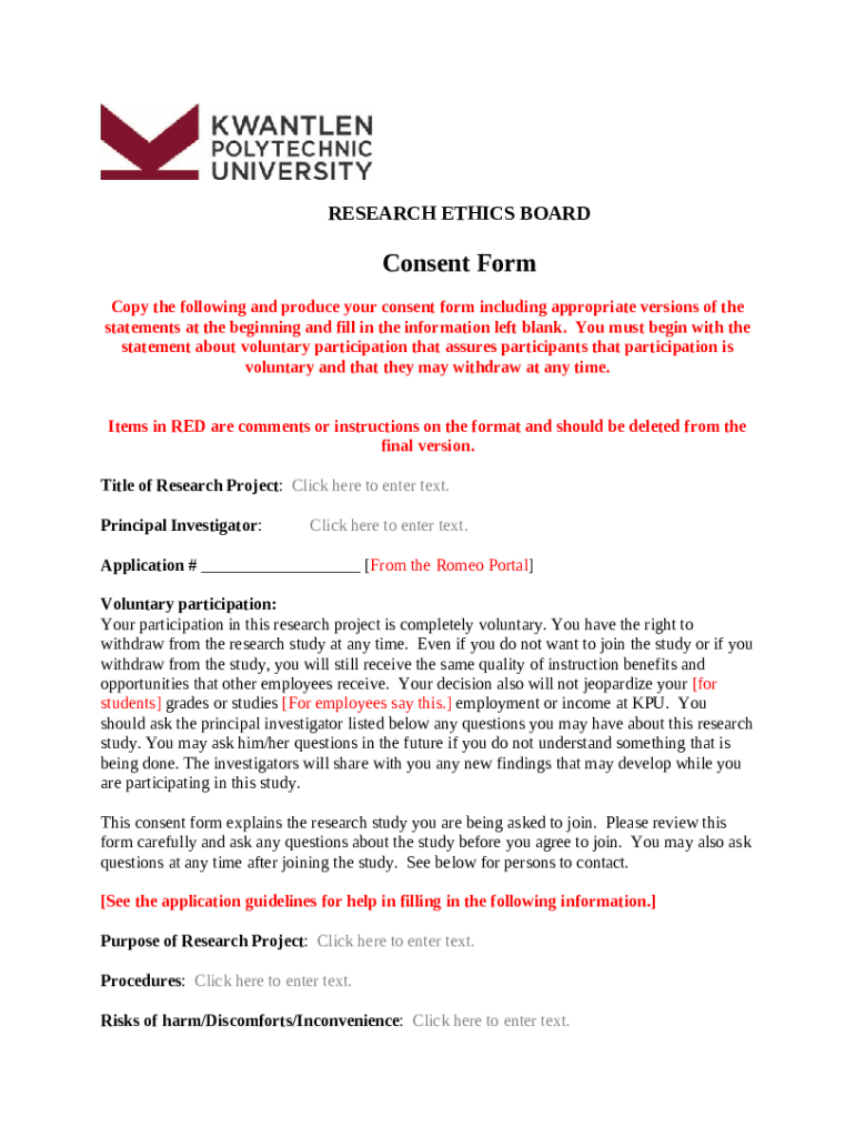 PARTICIPANT CONSENT TEMPLATE & ... Doc Template | pdfFiller