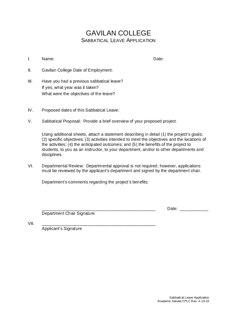 SABBATICAL LEAVE APPLICATION INATION Doc Template | pdfFiller