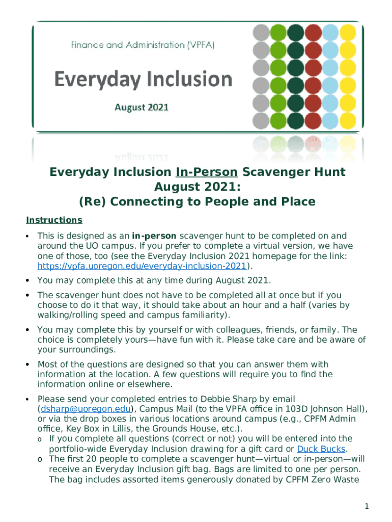 Everyday Inclusion In-Person Scavenger Hunt August 2021 Doc Template ...