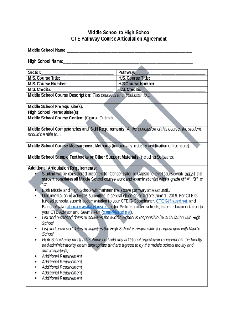 CTE Dual Credit Program Articulation Agreement Doc Template | pdfFiller