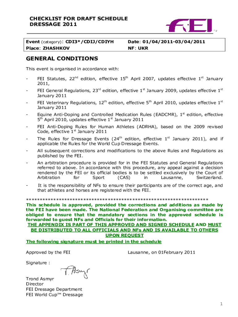 Fillable Online Draft Schedules & Information for Dressage OrganisersFEI Fax Email Print - pdfFiller
