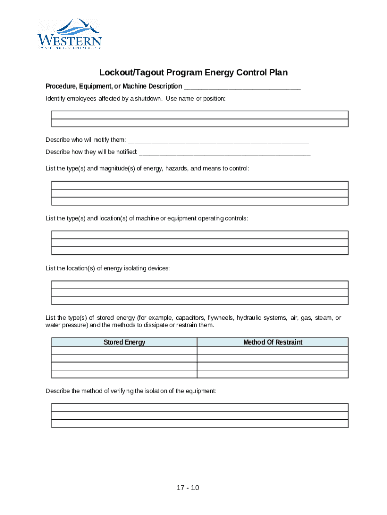 Lockout Tagout - Energy Control Program Doc Template | pdfFiller