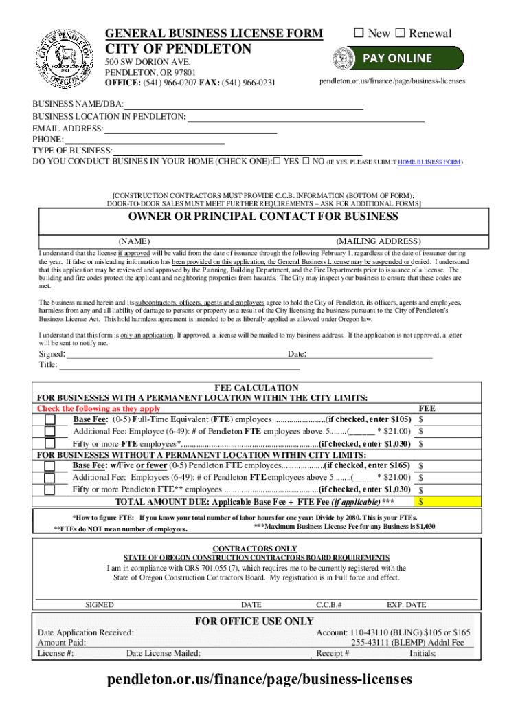 Fillable Online GENERAL BUSINESS LICENSEFORM Fax Email Print - pdfFiller